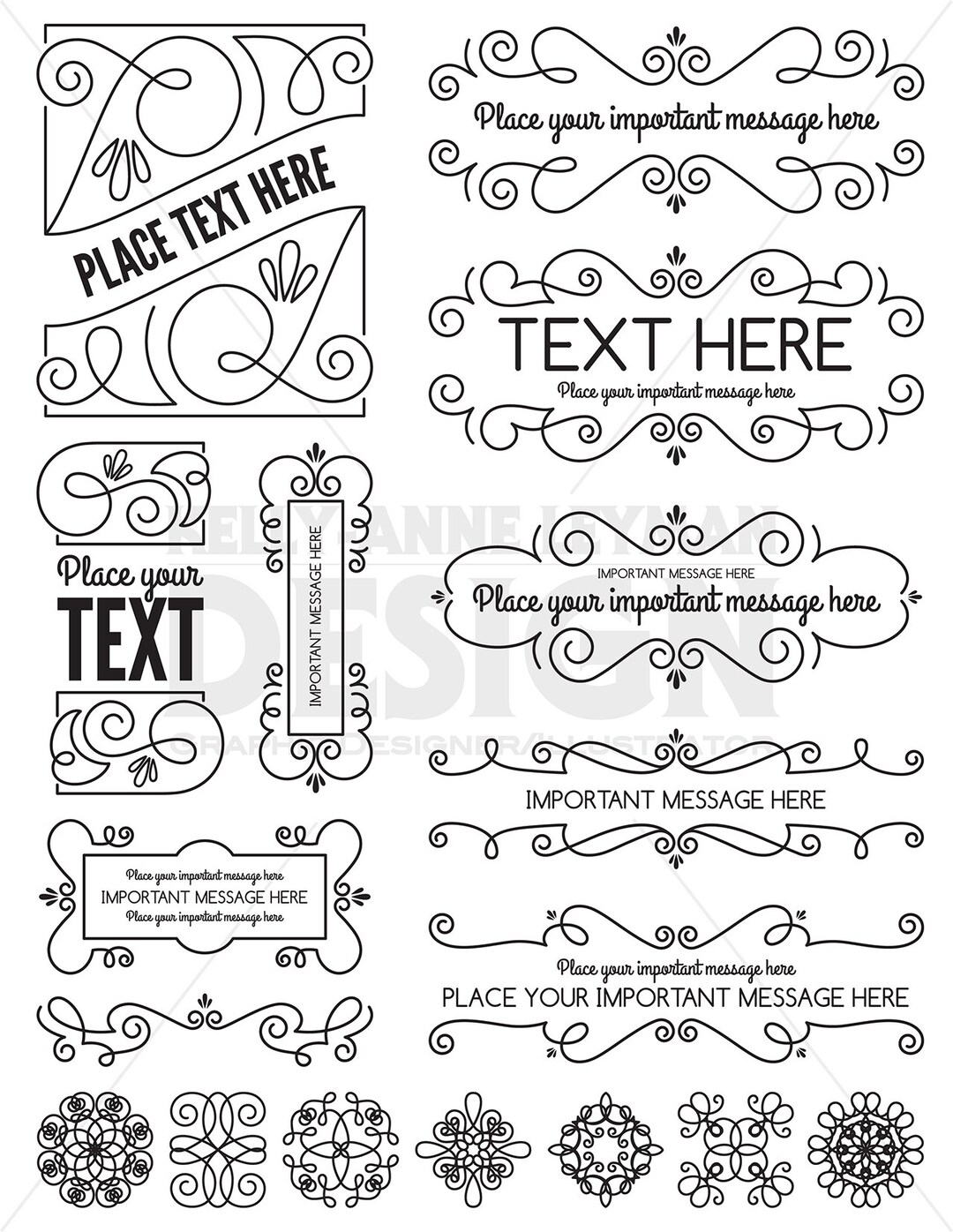 Swirl Digital Frames Clipart, Digital Labels Clip Art Set, Flourish ...