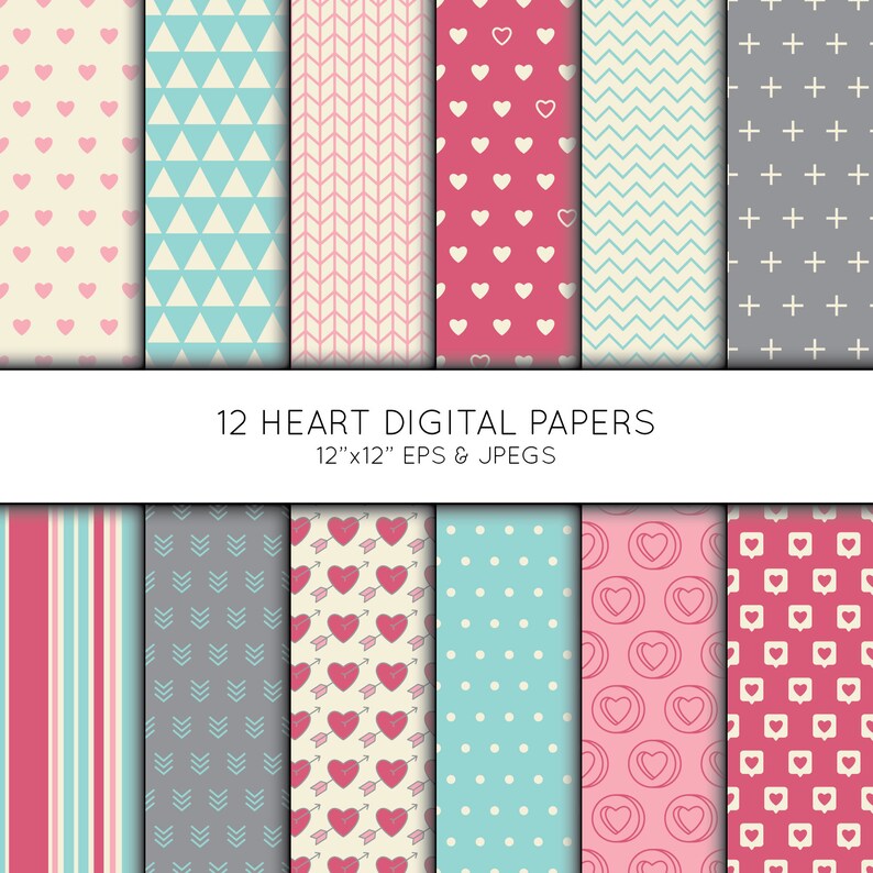 Valentine Digital Paper, Heart Scrapbook Paper, Heart Digital Paper ...