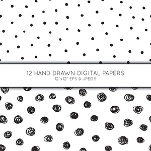 Hand Drawn Scrapbook Paper, Doodle Digital Paper, Black & White ...