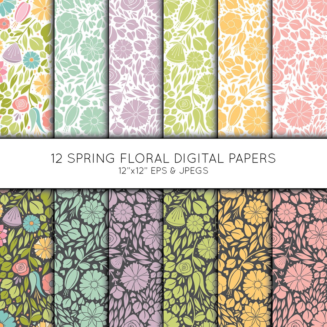 Floral Digital Paper, Flower Scrapbook Paper, Digital Paper Pack ...