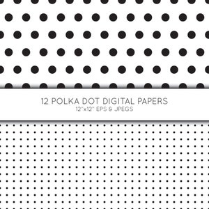 Dot Digital Paper, Polka Dot Scrapbook Paper, Black and White, Dot ...