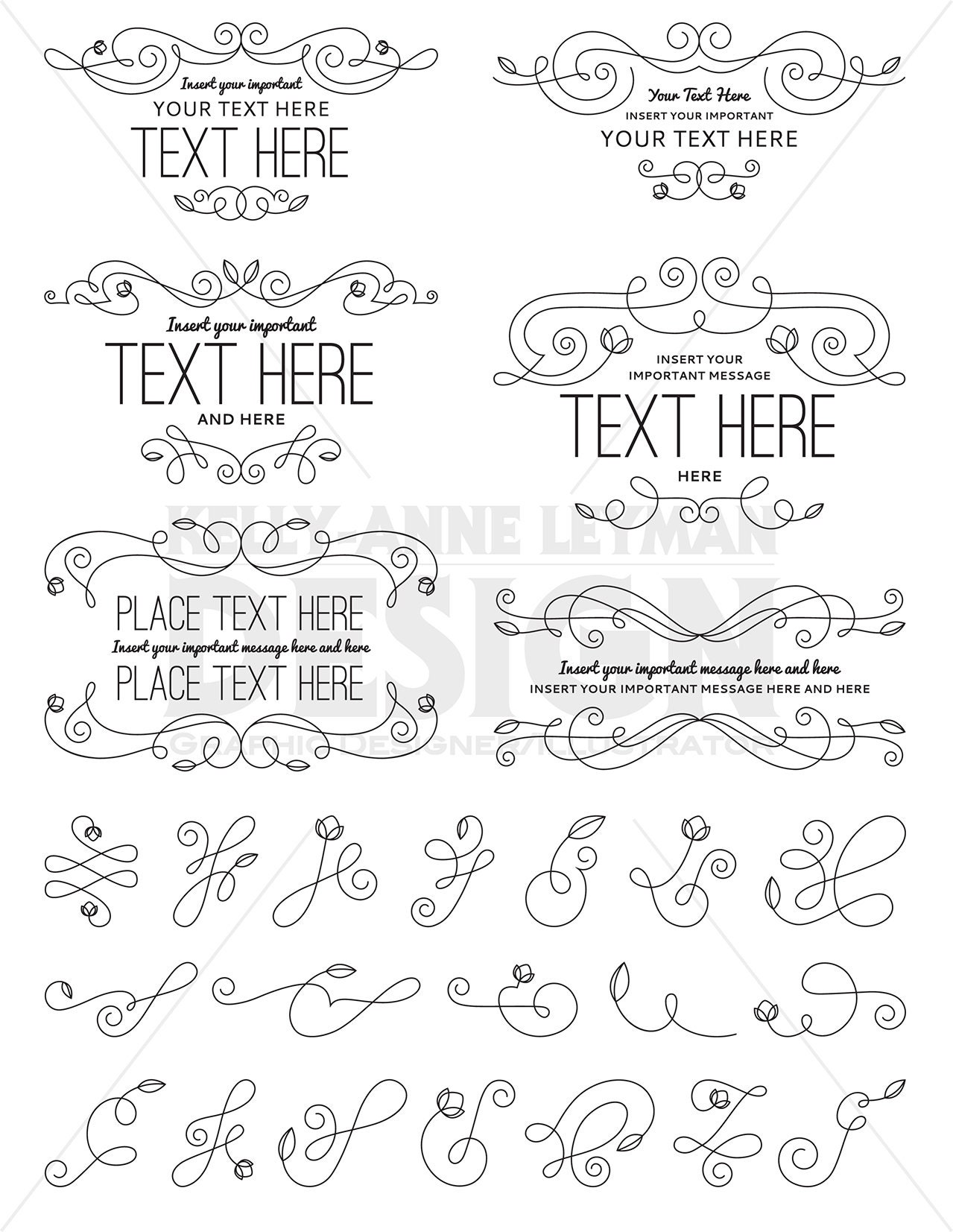 Floral Digital Frames Clipart, Digital Labels Clipart Set, Flourish ...