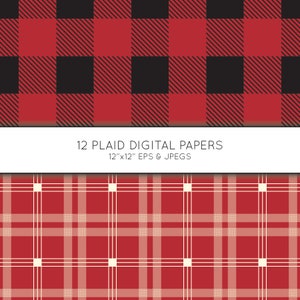 Plaid Digital Paper, Buffalo Plaid Scrapbook Paper, Check Digital Paper ...