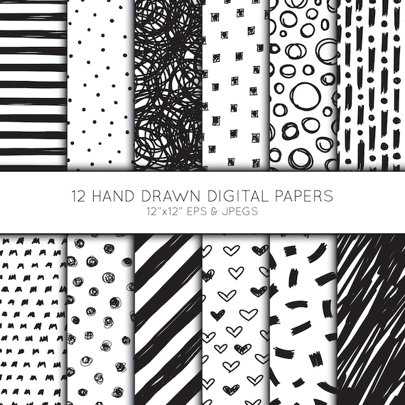 Hand Drawn Scrapbook Paper Doodle Digital Paper Minimalist | Etsy