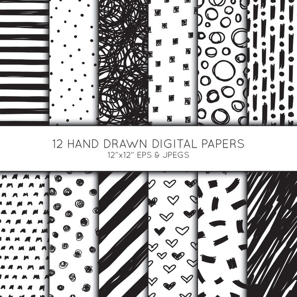 Digital Paper Black and White - Etsy