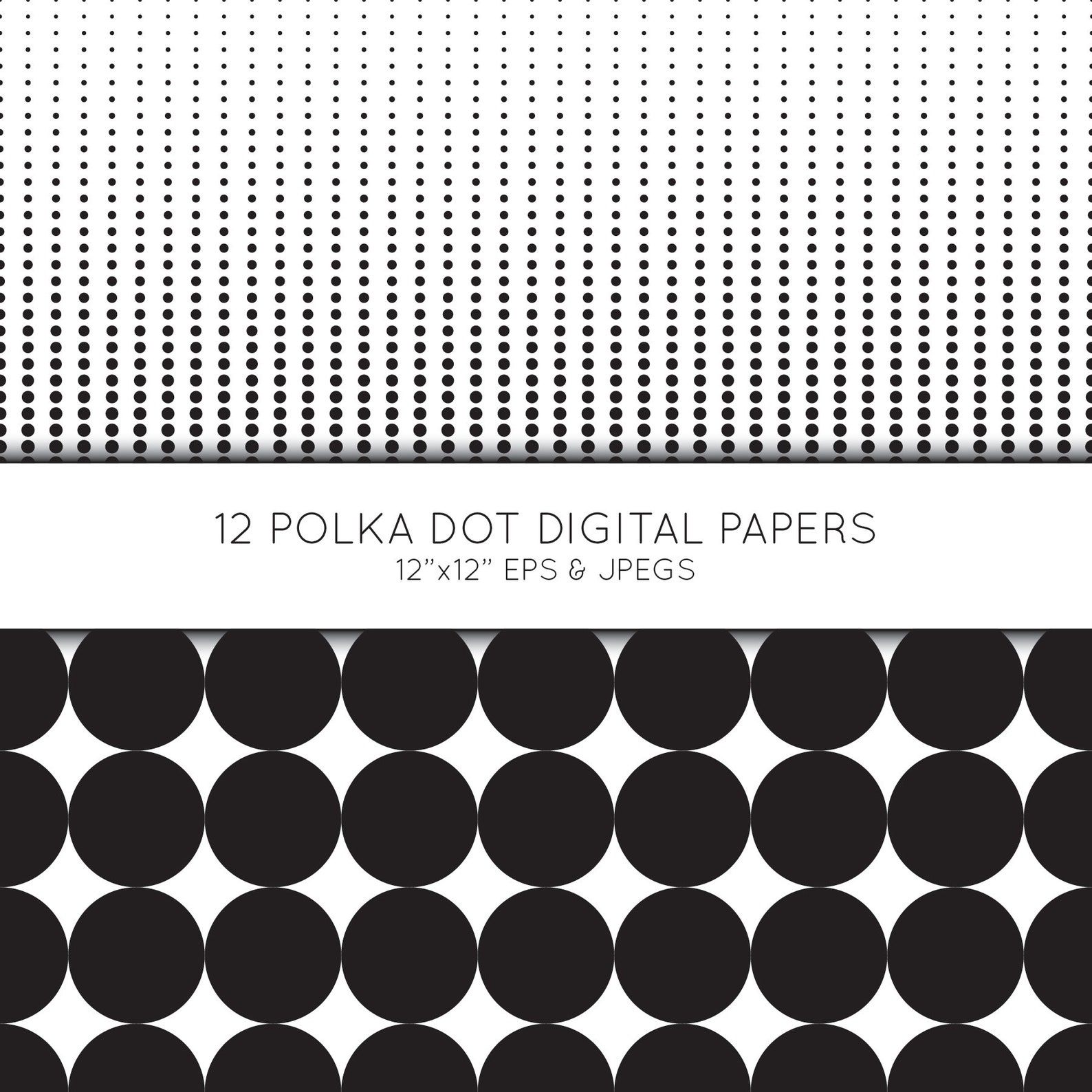 Dot Digital Paper, Polka Dot Scrapbook Paper, Black and White, Dot ...