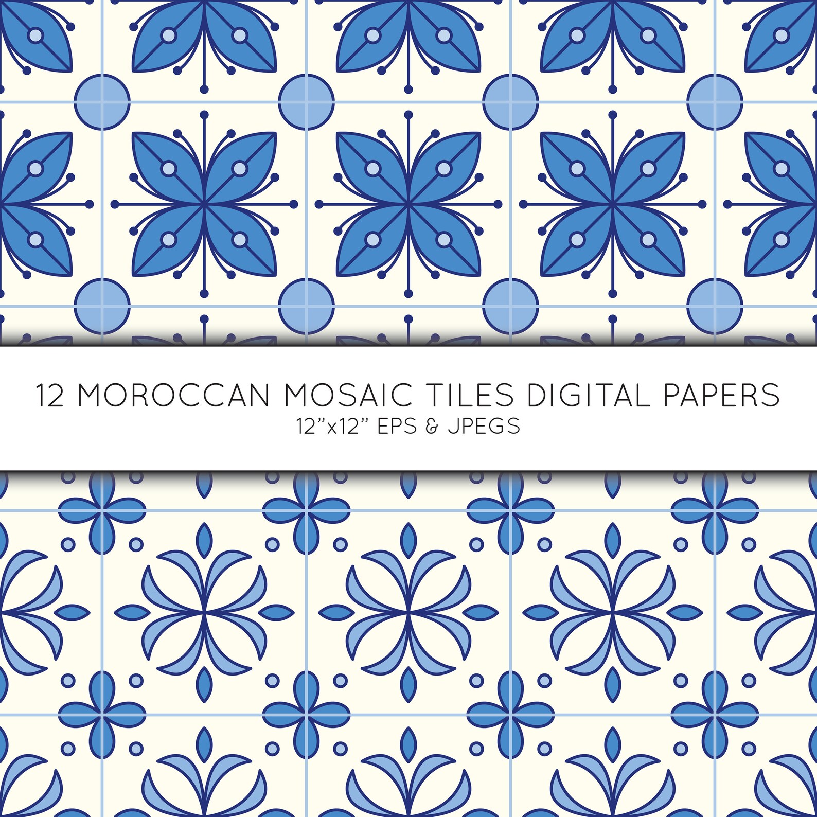 Blue Tile Scrapbook Paper, Digital Paper Pack, Moroccan, Italian ...
