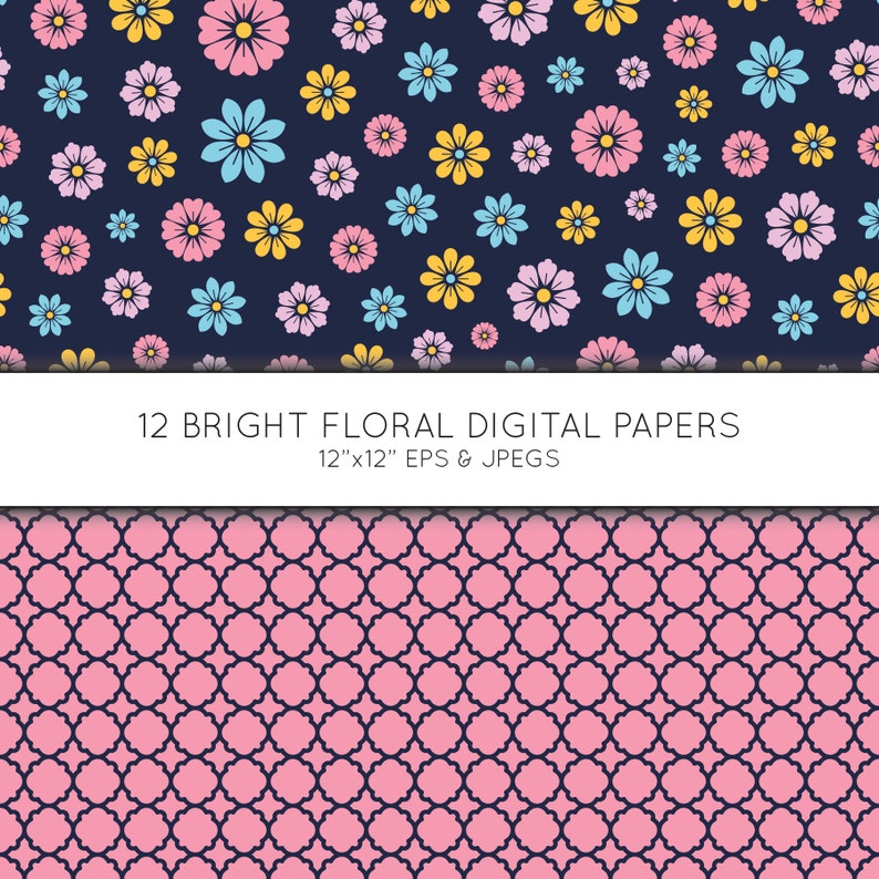 Floral Digital Paper, Geometric Scrapbook Paper, Digital Paper Pack ...