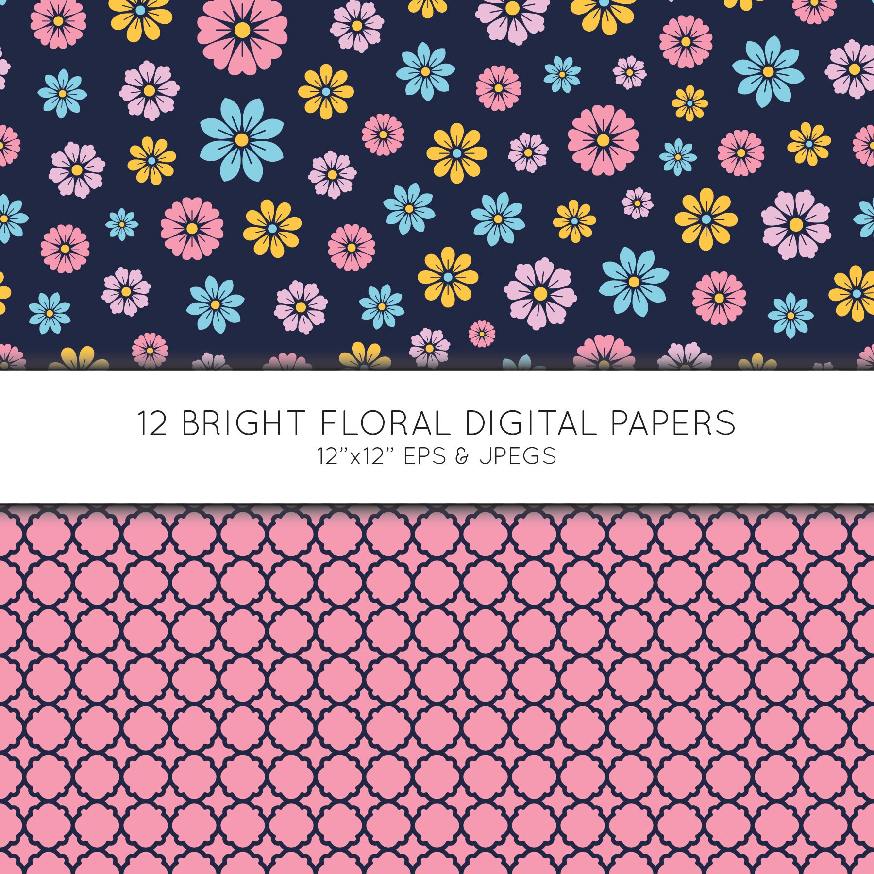 Floral Digital Paper Geometric Scrapbook Paper Digital Paper - Etsy