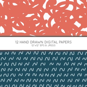 Hand Drawn Scrapbook Paper, Doodle Digital Paper, Minimalist, Abstract ...