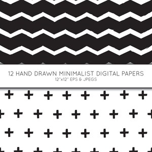 Geometric Digital Paper, Minimalist Scrapbook Paper, Black and White ...
