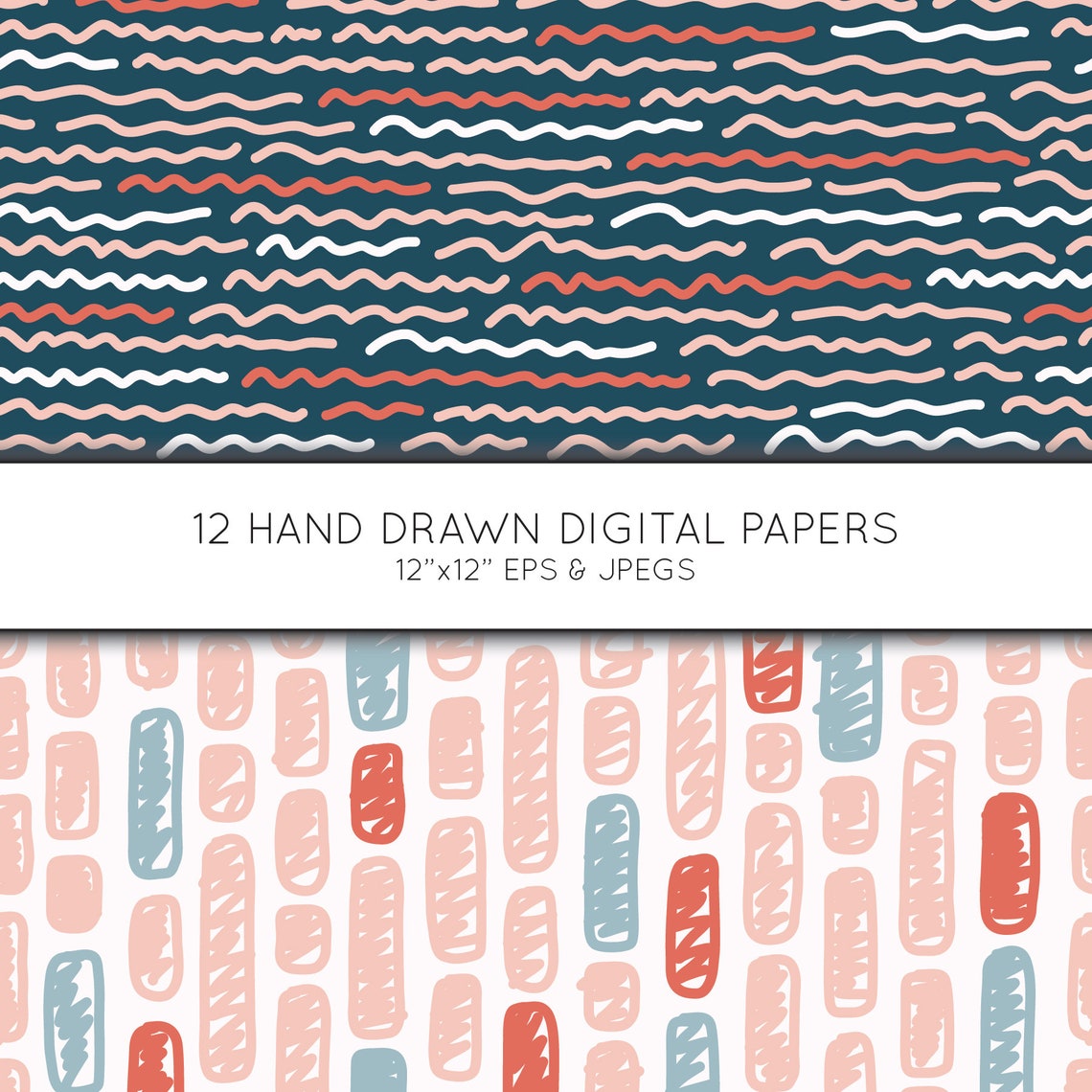 Hand Drawn Scrapbook Paper Doodle Digital Paper Minimalist - Etsy