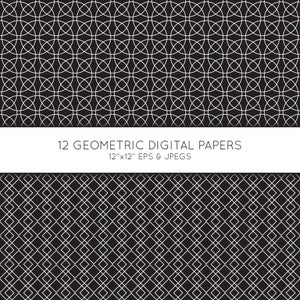 Geometric Digital Paper, Geometric Scrapbook Paper, Black and White ...