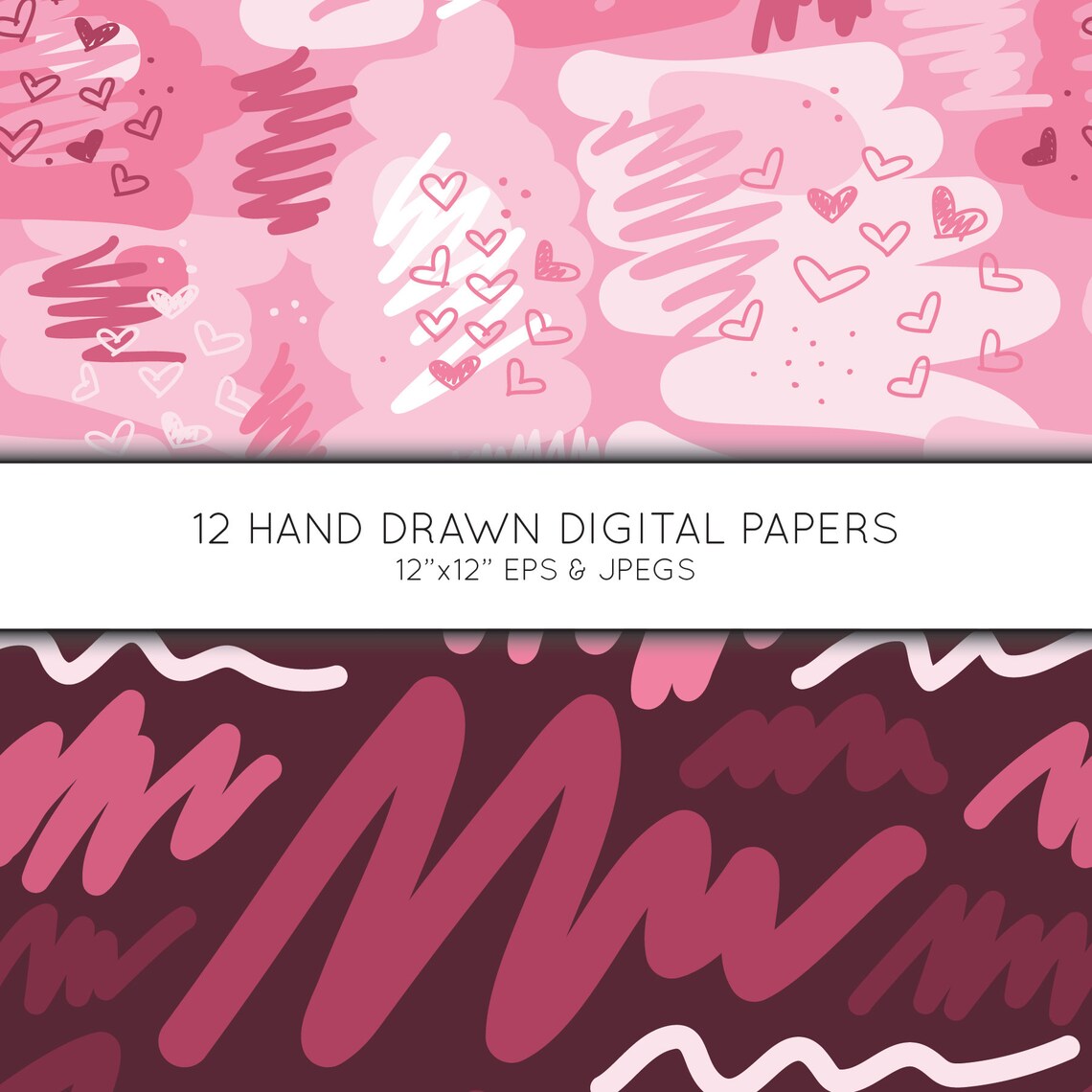 Abstract Digital Paper, Hand Drawn Modern Scrapbook Paper, Digital ...