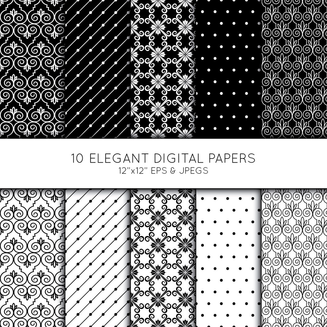 Geometric Digital Paper, Geometric Scrapbook Paper, Black and White ...
