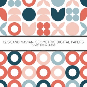 Scandinavian Digital Paper, Geometric Scrapbook Paper, Digital Paper ...