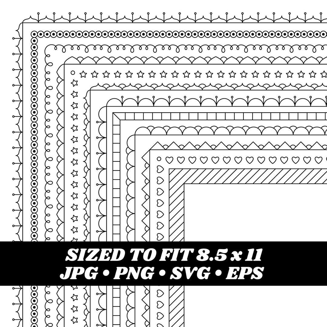 Digital Frames Clipart, Digital Borders, 8.5 X 11, Heart, Star Border ...