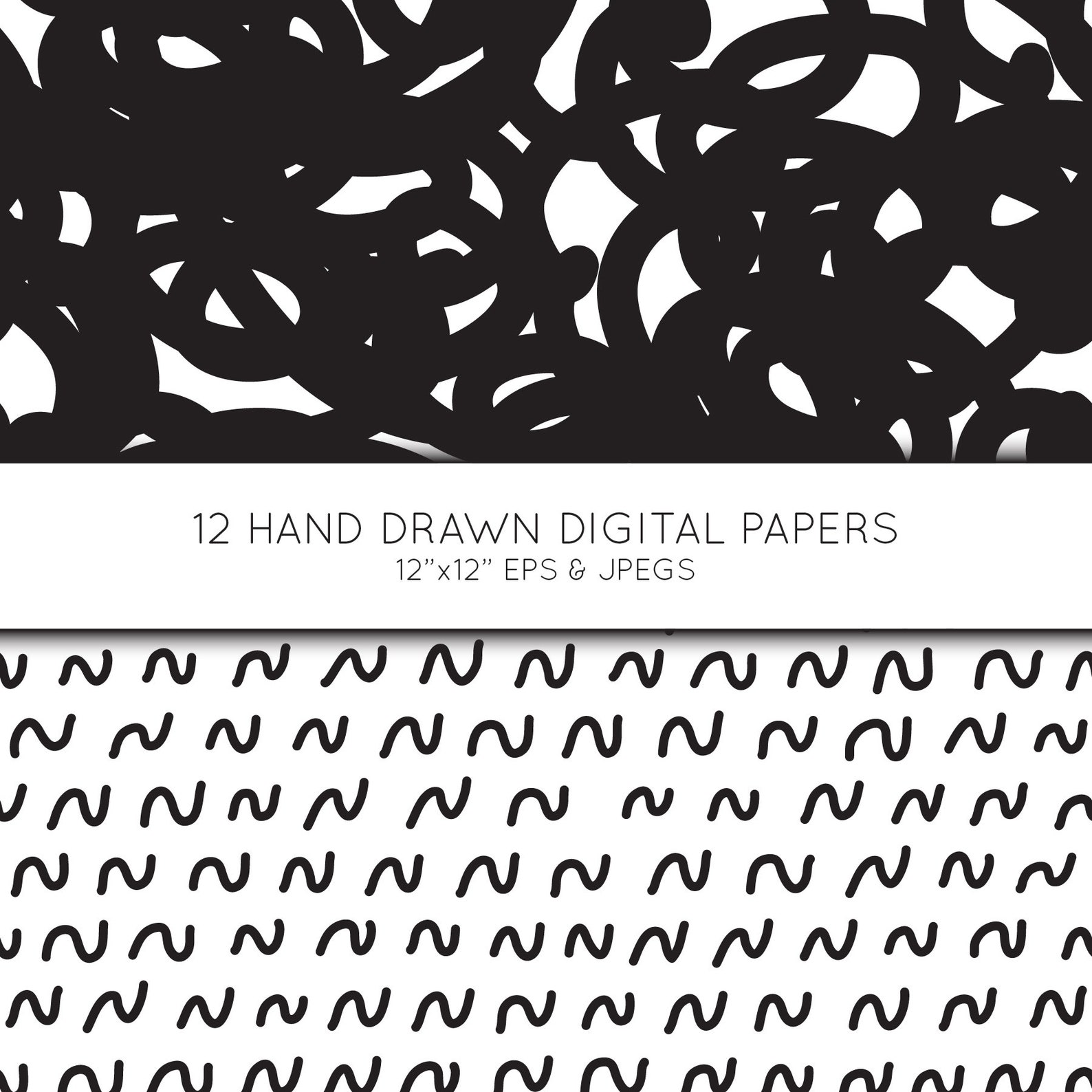 Hand Drawn Scrapbook Paper, Doodle Digital Paper, Black and White ...