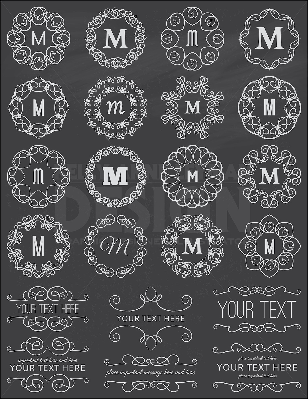 Chalkboard Circle Digital Frame, Digital Label Clipart, Flourish ...