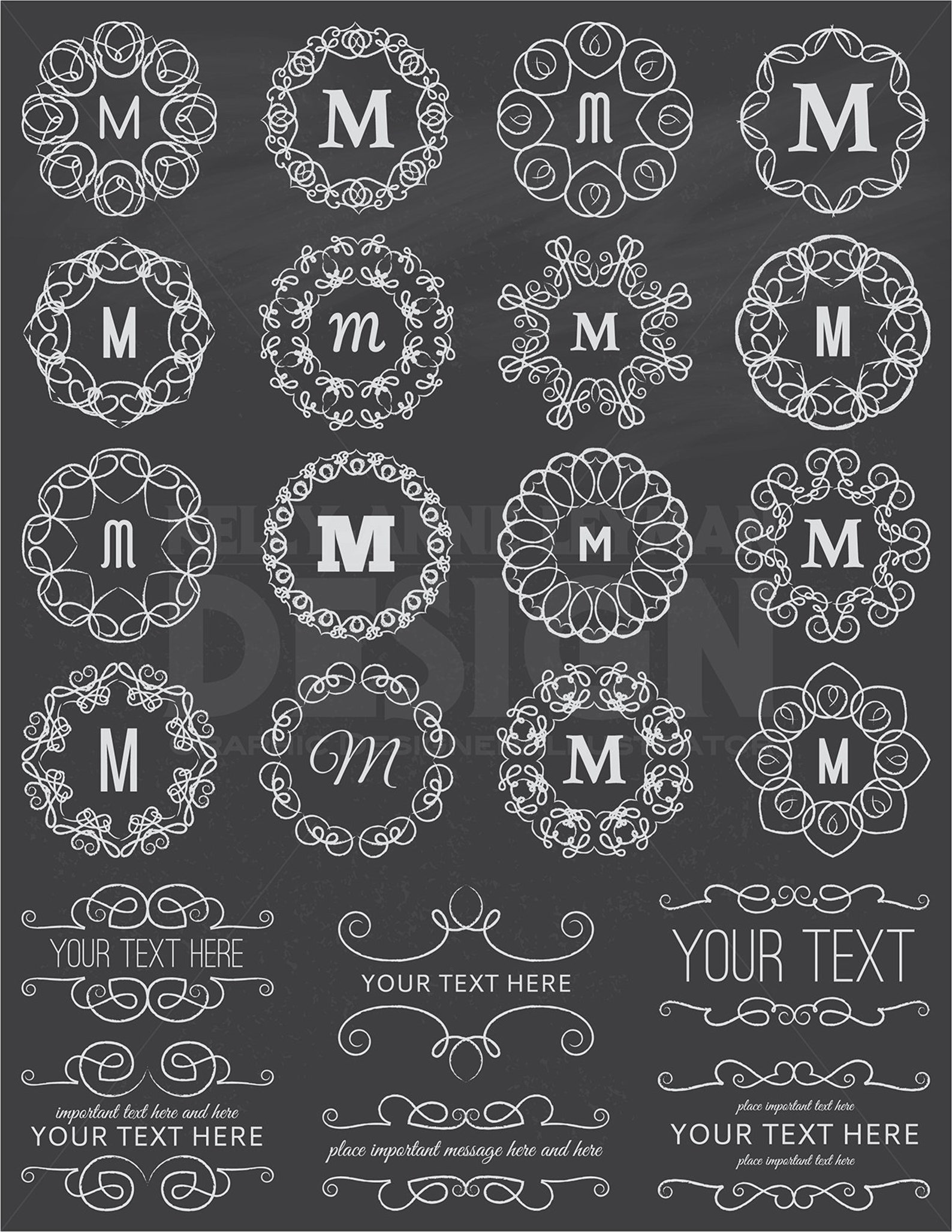 Chalkboard Circle Digital Frame, Digital Label Clipart, Flourish ...
