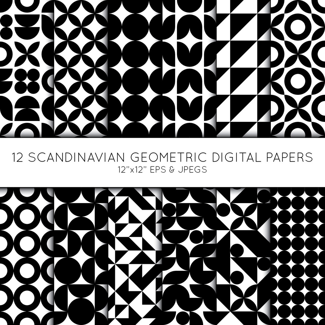 Scandinavian Digital Paper, Geometric Scrapbook Paper, Black and White ...
