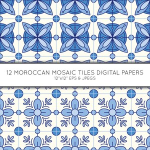 Blue Tile Scrapbook Paper, Digital Paper Pack, Moroccan, Italian ...
