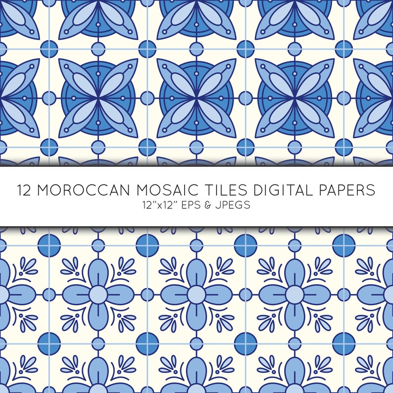 Blue Tile Scrapbook Paper, Digital Paper Pack, Moroccan, Italian ...