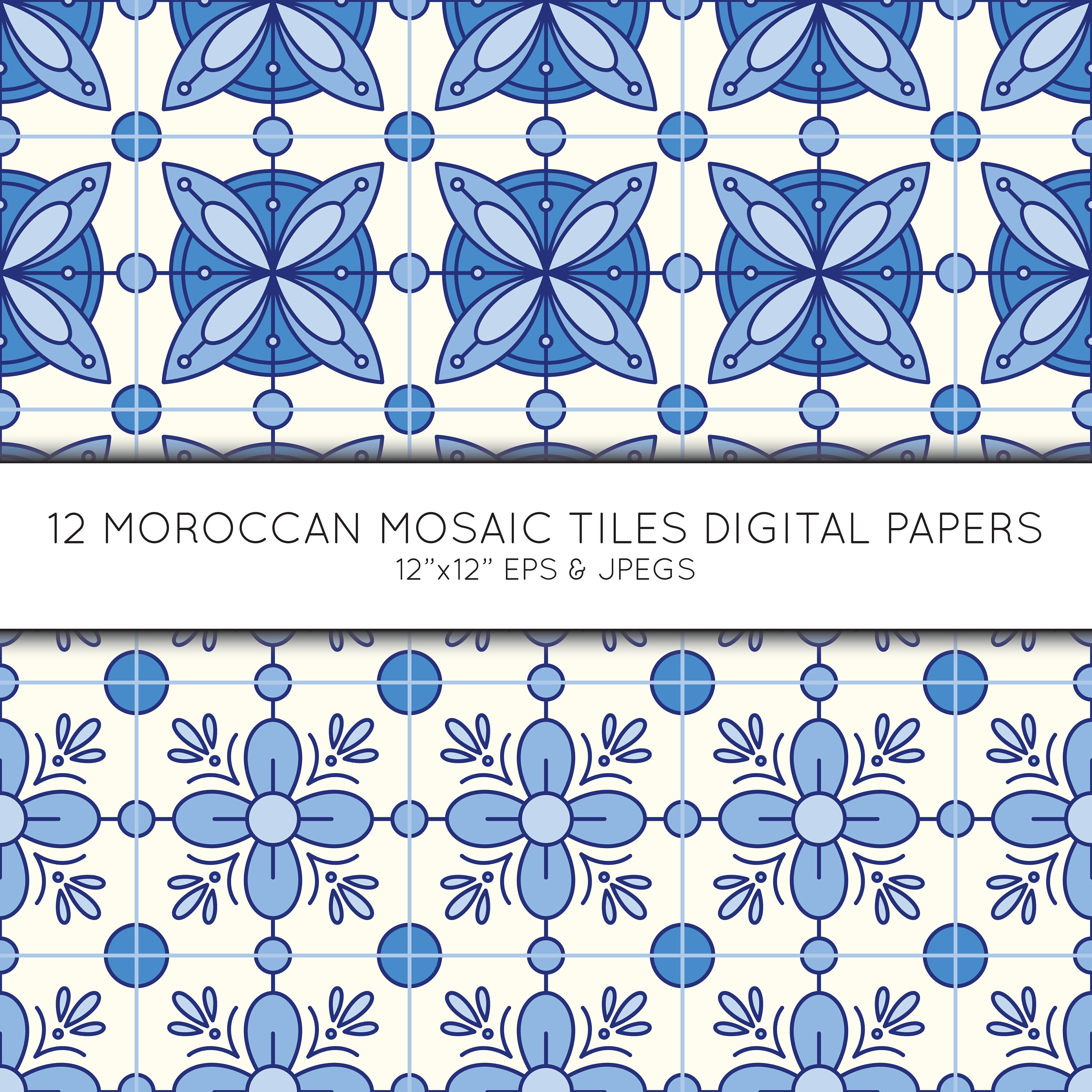 Blue Tile Scrapbook Paper Digital Paper Pack Moroccan | Etsy