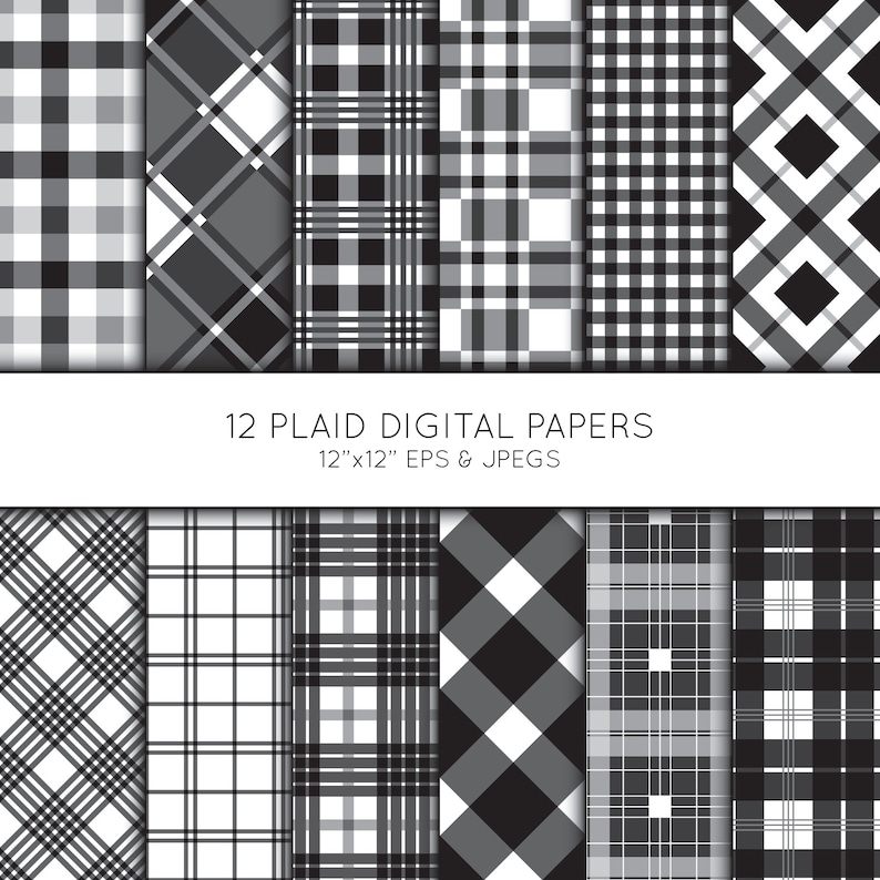 Plaid Digital Paper Buffalo Plaid Scrapbook Paper Black and - Etsy