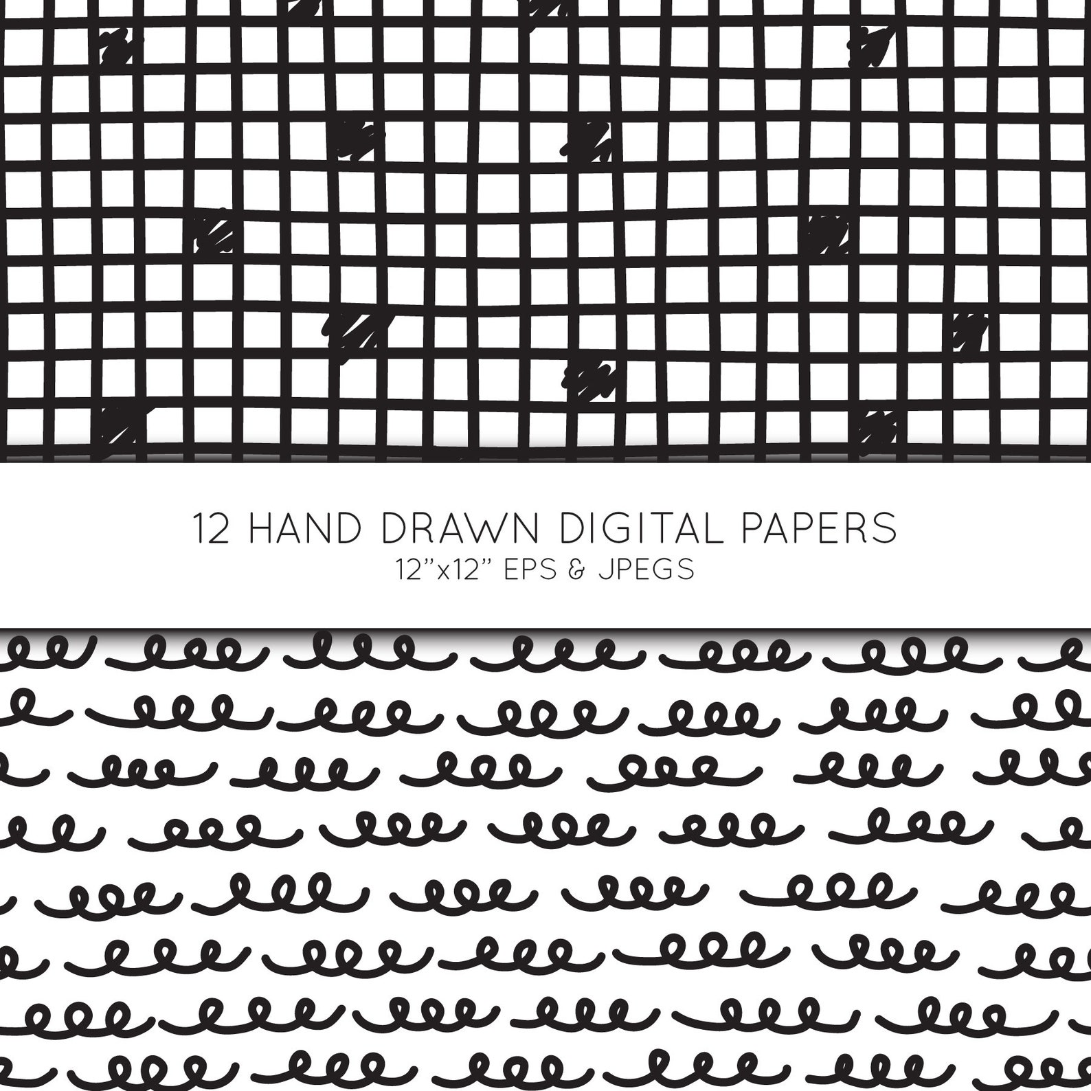 Hand Drawn Scrapbook Paper, Doodle Digital Paper, Black and White ...