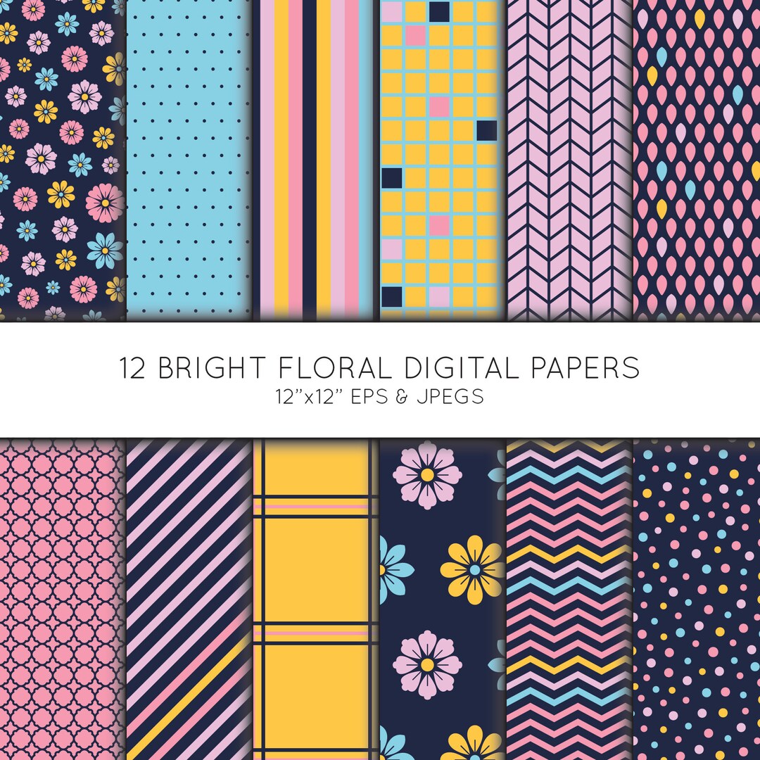 Floral Digital Paper, Geometric Scrapbook Paper, Digital Paper Pack ...