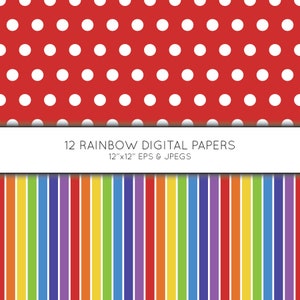 Rainbow Digital Paper, Geometric Scrapbook Paper, Digital Paper Pack ...