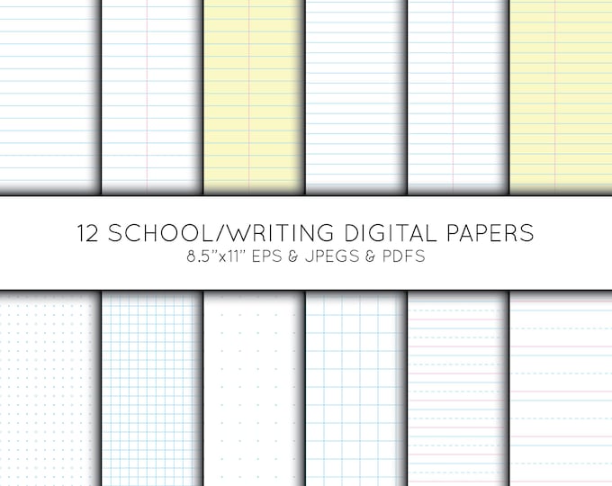 Notebook Lined Digital Paper - School Paper Instant Download - Teacher ...