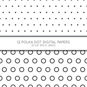 Dot Digital Paper, Polka Dot Scrapbook Paper, Black and White, Dot ...