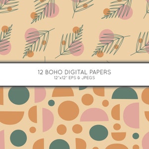Boho Digital Paper, Modern Scrapbook Paper, Abstract Digital Paper Pack ...