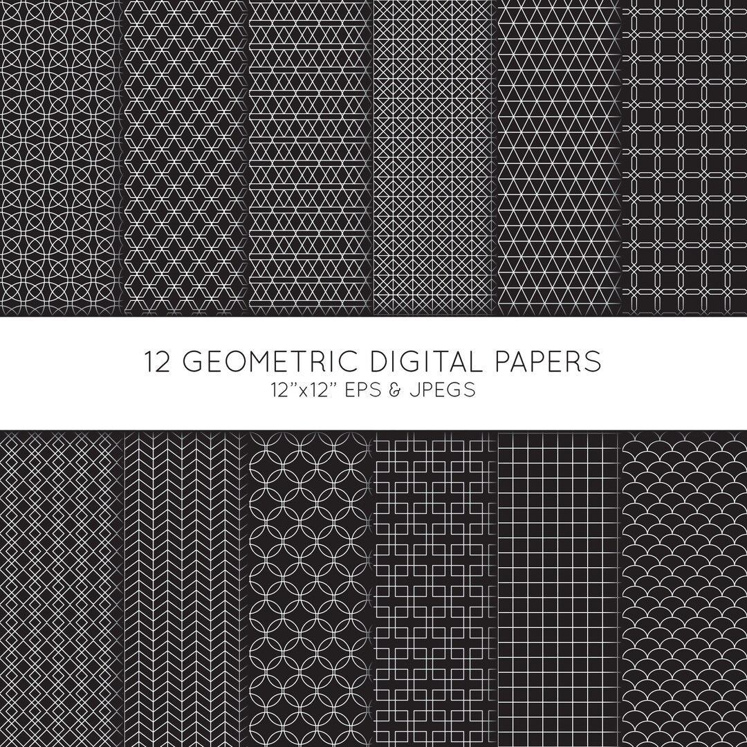 Geometric Digital Paper, Geometric Scrapbook Paper, Black and White ...