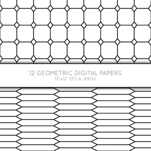 Geometric Digital Paper, Geometric Scrapbook Paper, Black and White ...