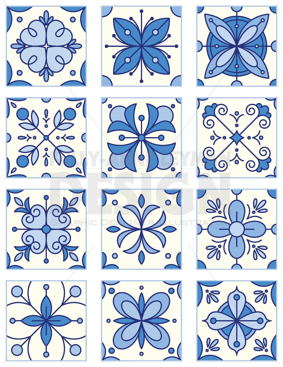 Blue Tile Clipart, Clipart Set 12, Moroccan, Italian, Spanish, Mosaic ...