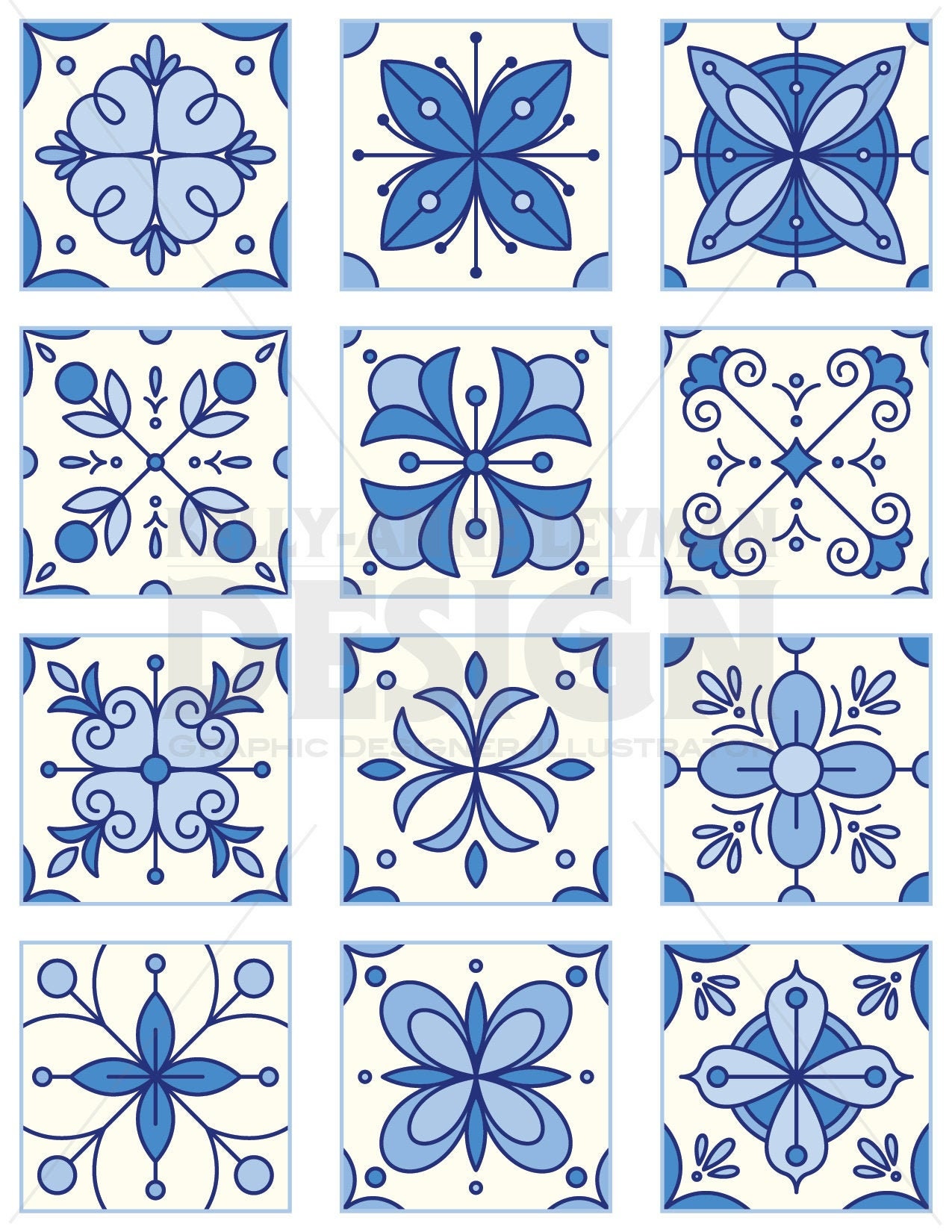 Blue Tile Clipart, Clipart Set 12, Moroccan, Italian, Spanish, Mosaic ...