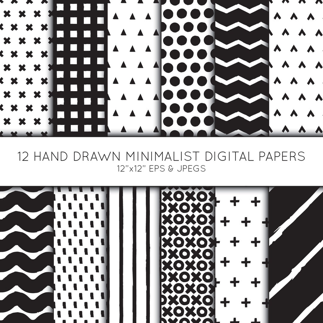 Geometric Digital Paper, Minimalist Scrapbook Paper, Black and White ...