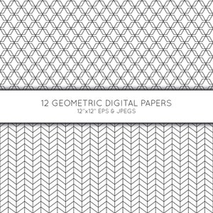 Geometric Digital Paper, Geometric Scrapbook Paper, Black and White ...