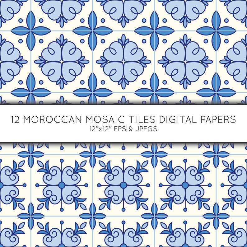 Blue Tile Scrapbook Paper, Digital Paper Pack, Moroccan, Italian ...