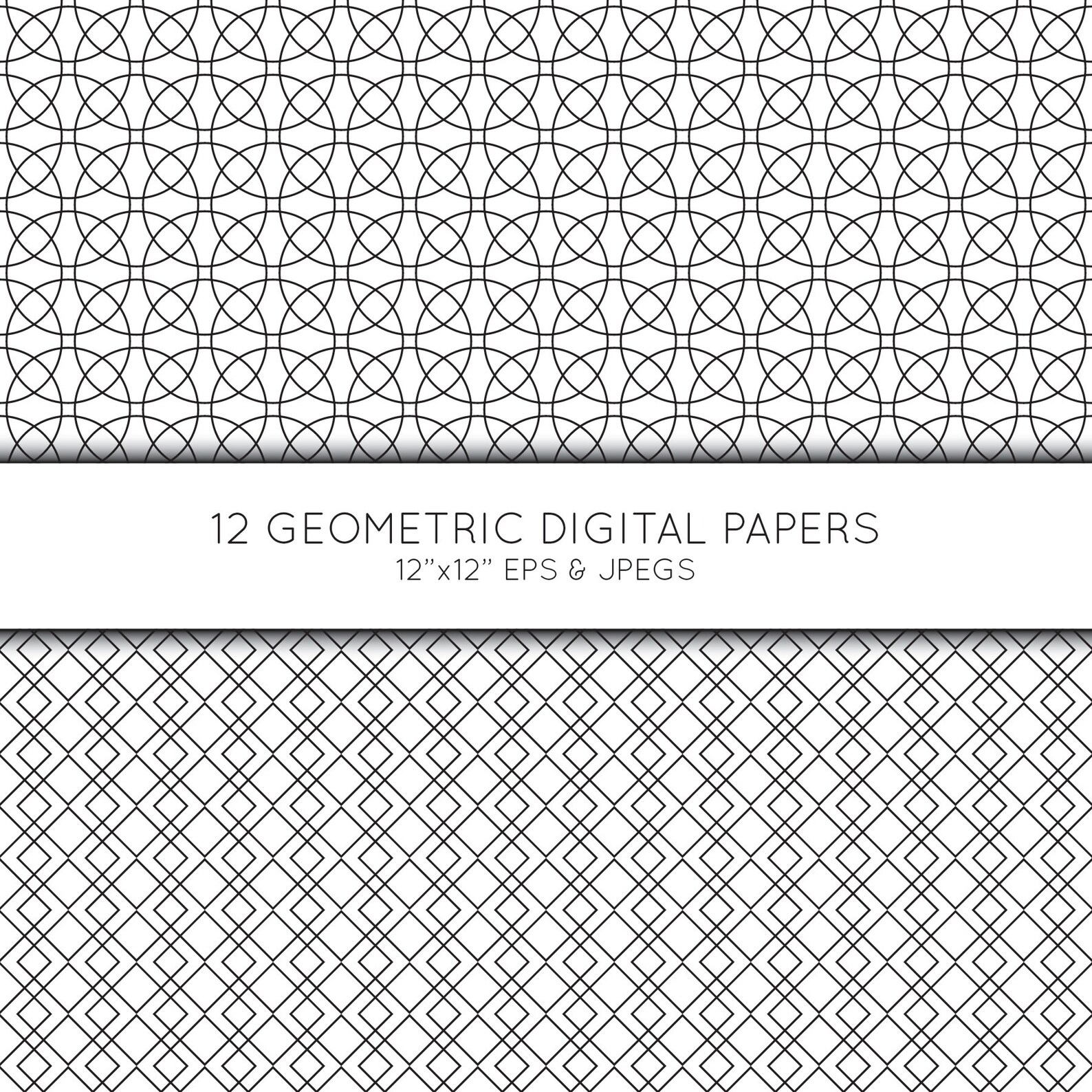 Geometric Digital Paper, Geometric Scrapbook Paper, Black and White ...