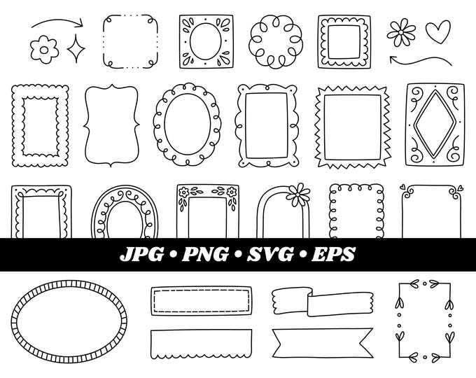 120 Doodle Clipart Frames Digital Frame Clip Art Commercial Use Doodle ...