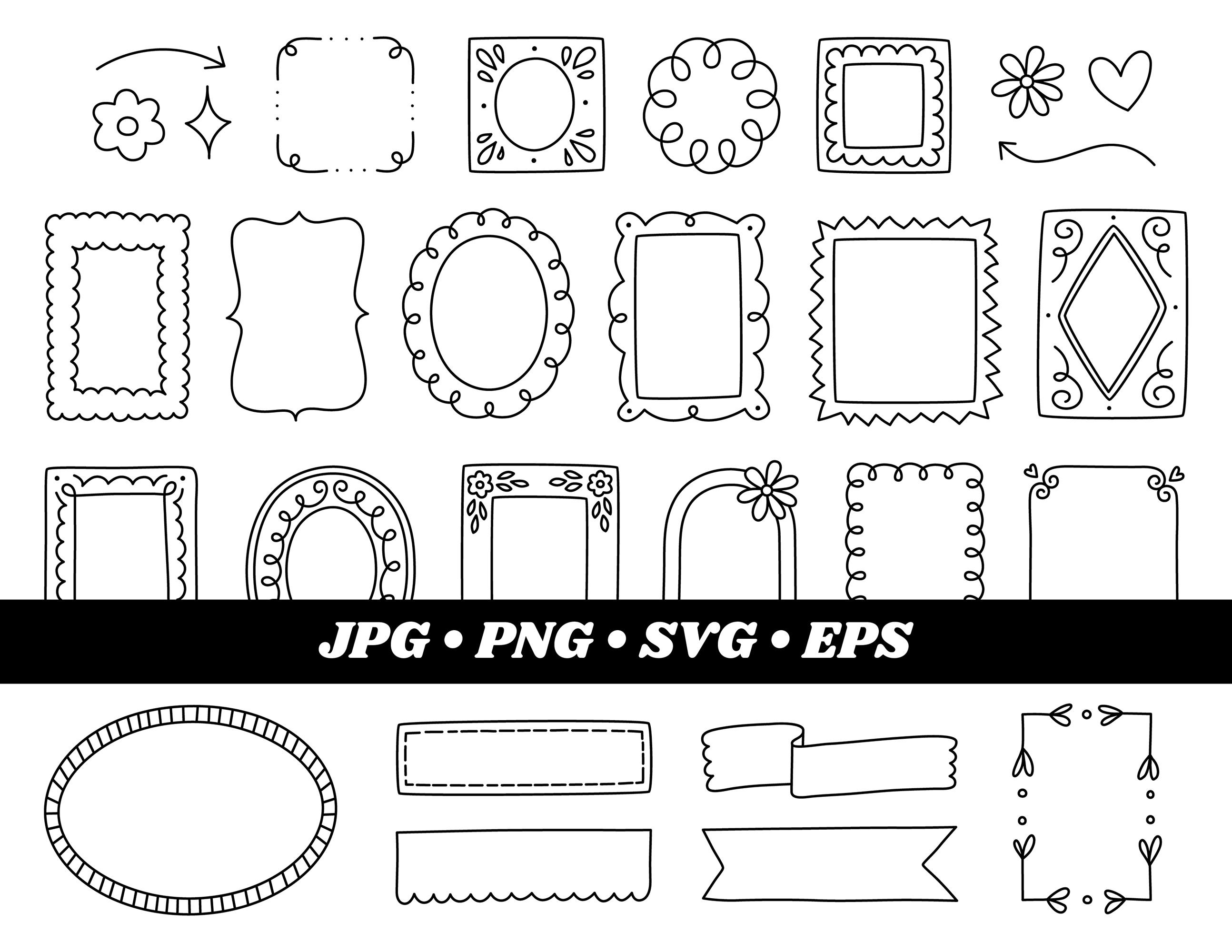 Digital Frames Clipart, Flower Doodle Frames Clipart, Hand Drawn Frames ...
