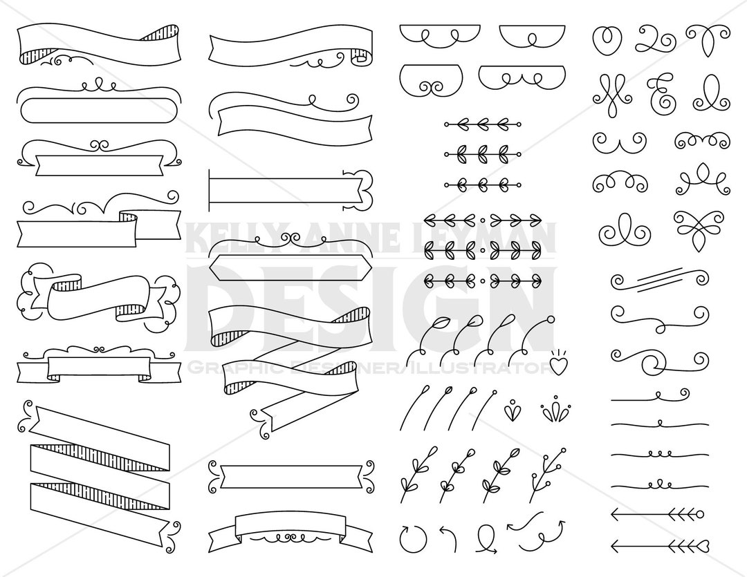 Digital Ribbons Clipart, Digital Labels Clipart, Text Dividers, Banner ...