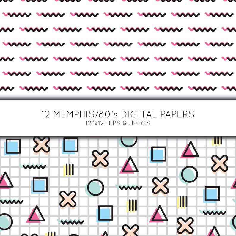 80s Scrapbook Paper, 80s Digital Paper, Memphis Paper, Digital Paper ...