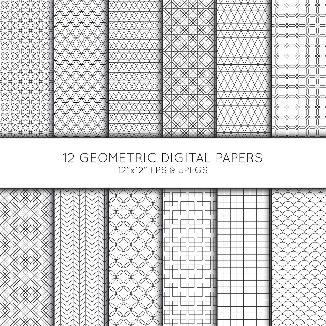 Geometric Digital Paper, Geometric Scrapbook Paper, Black and White ...