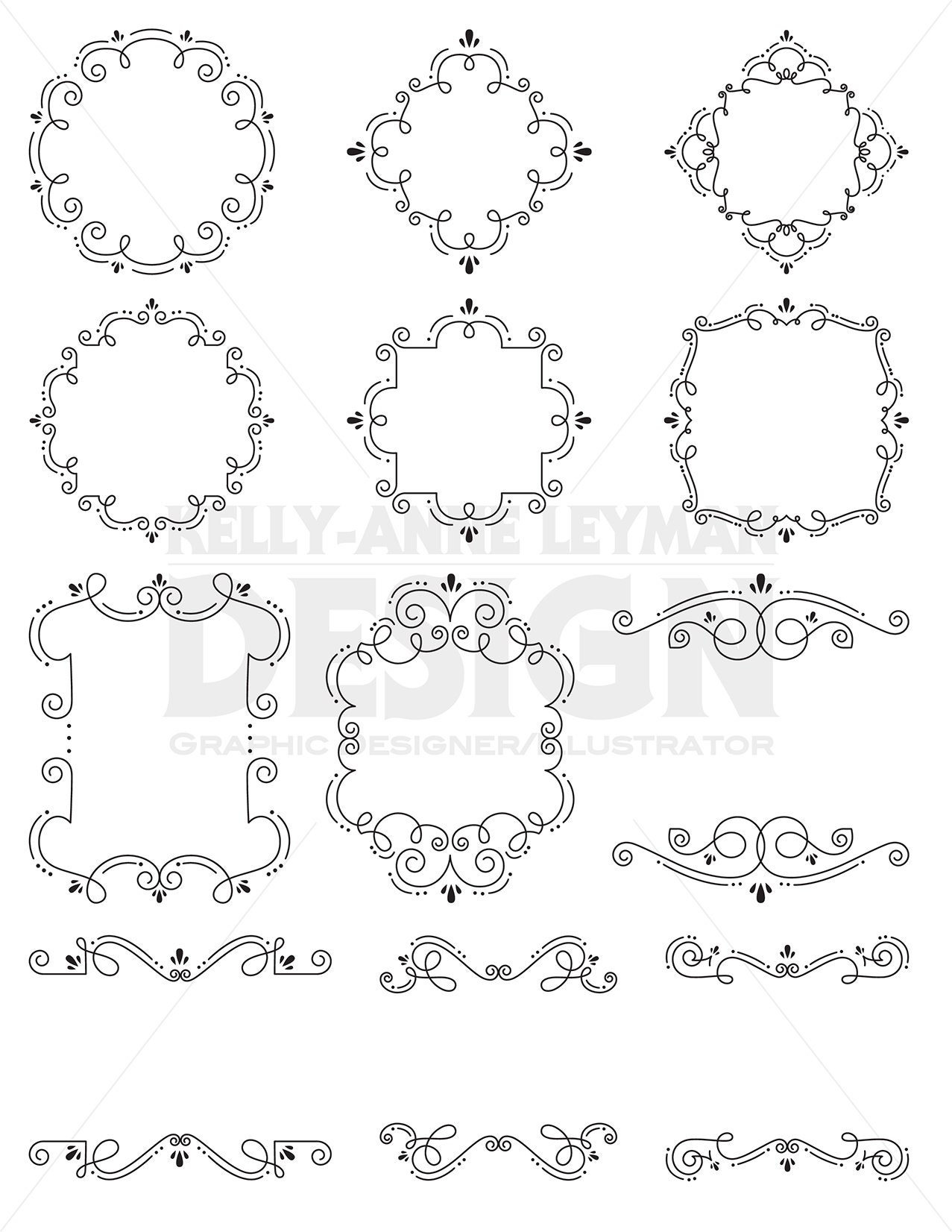 Circle Digital Frames Clipart, Digital Labels Clipart Set, Flourish ...