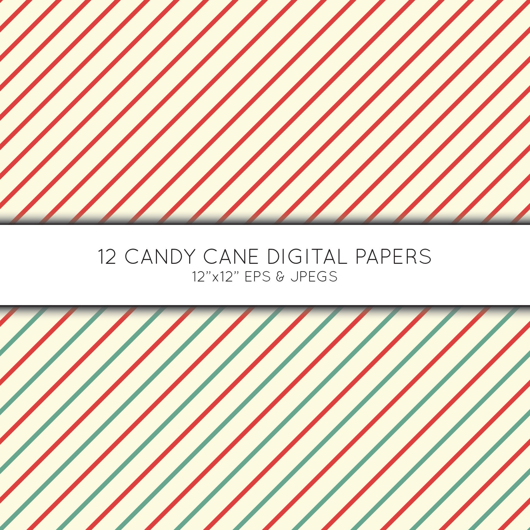 Christmas Digital Paper Holiday Striped Scrapbook Paper - Etsy